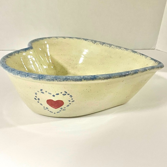 Accents | Heart Shaped Pottery Bowl Painted Red Hearts Blue Splatter ...